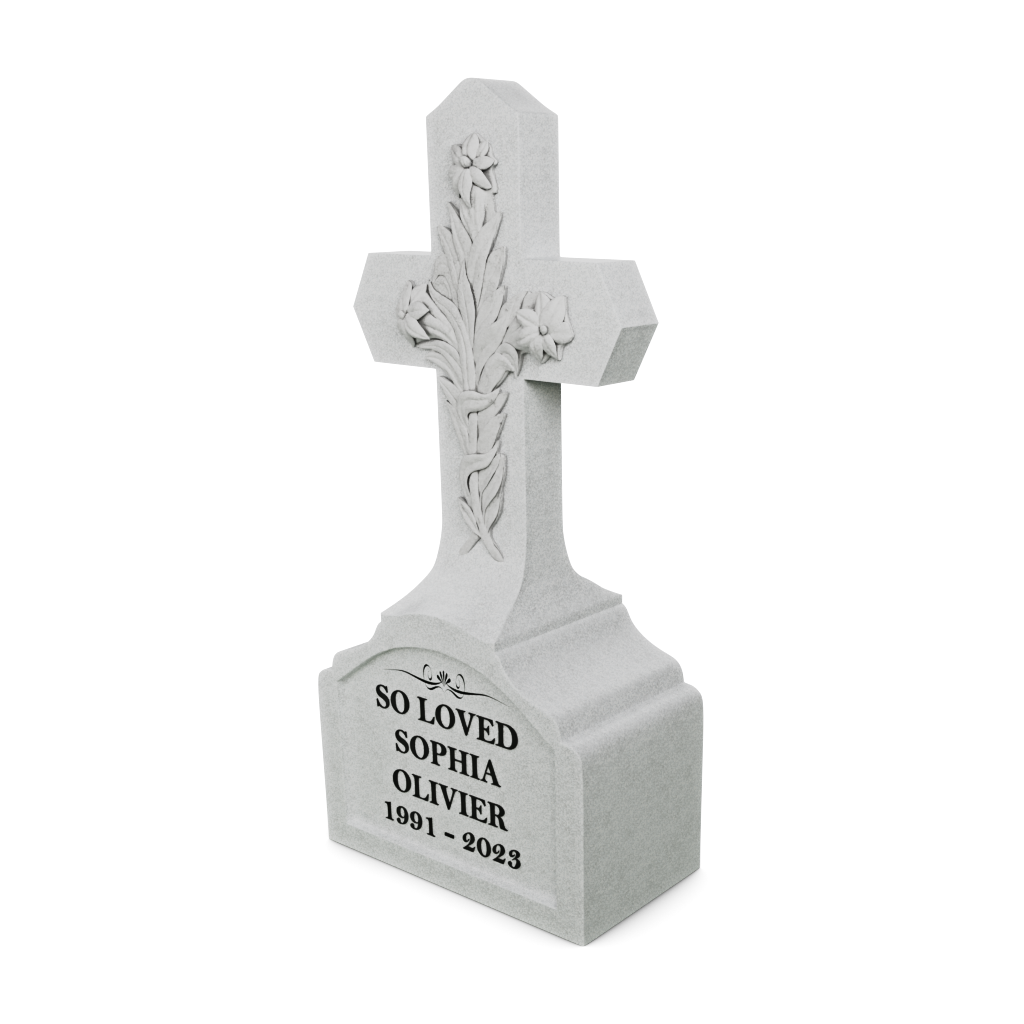 Cross Headstone Single Headstone White Cross with Floral Design ...