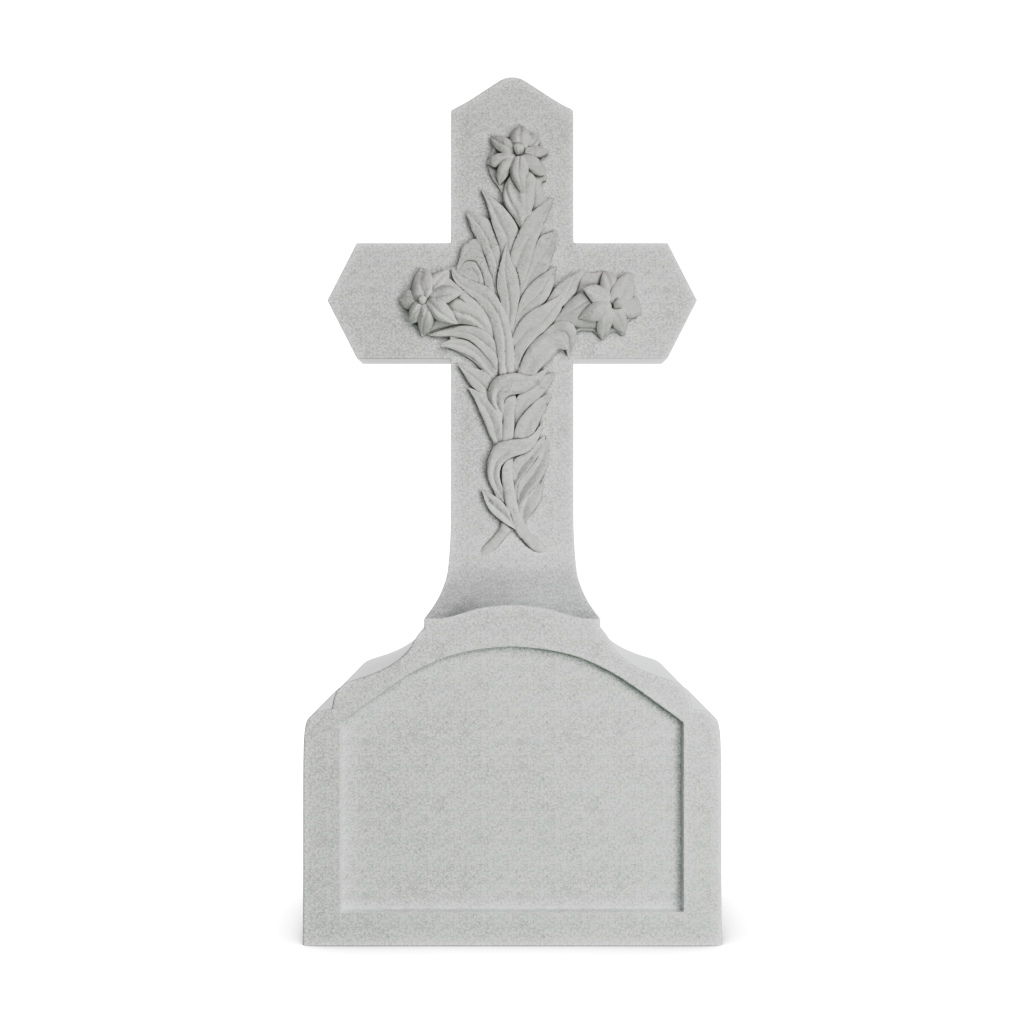 Cross Headstone Single Headstone White Cross with Floral Design ...
